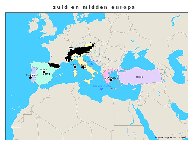 Topografie zuid en midden europa | www.topomania.net