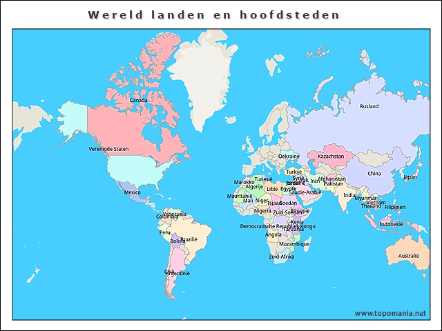 Topografie Wereld landen en hoofdsteden | www.topomania.net