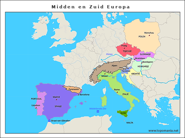 Topografie Midden en Zuid Europa | www.topomania.net