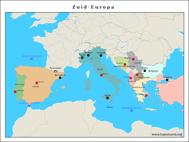 Topografie Zuid-Europa | www.topomania.net