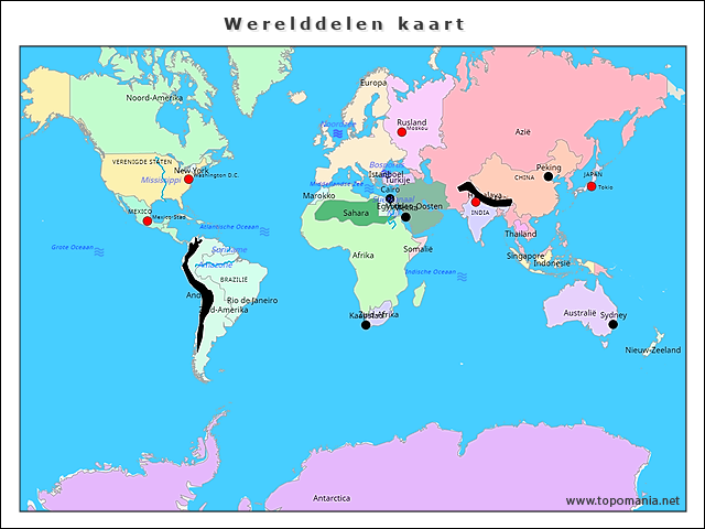 Topografie Werelddelen kaart | www.topomania.net