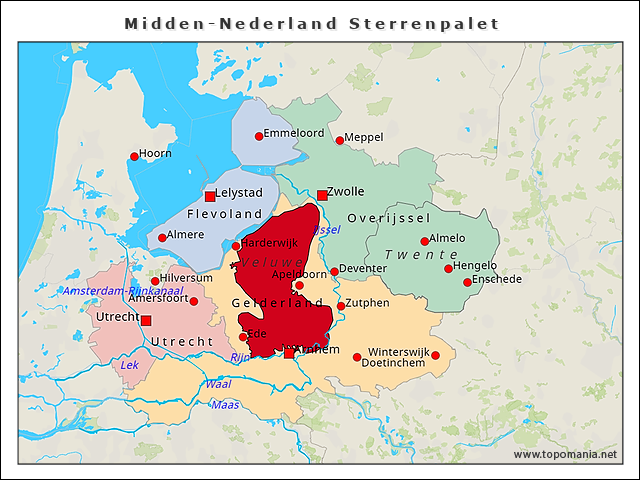 Topografie Midden-Nederland Sterrenpalet | www.topomania.net