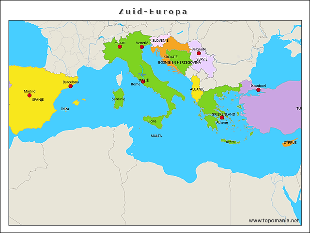 Topografie Zuid-Europa | www.topomania.net
