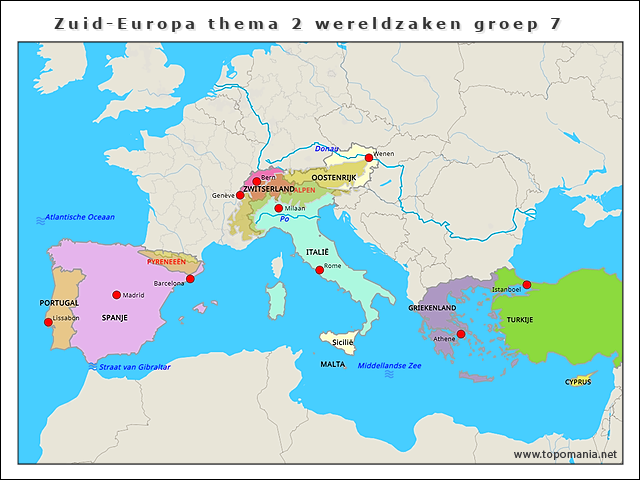 Topografie Zuid-Europa thema 2 wereldzaken groep 7 | www.topomania.net