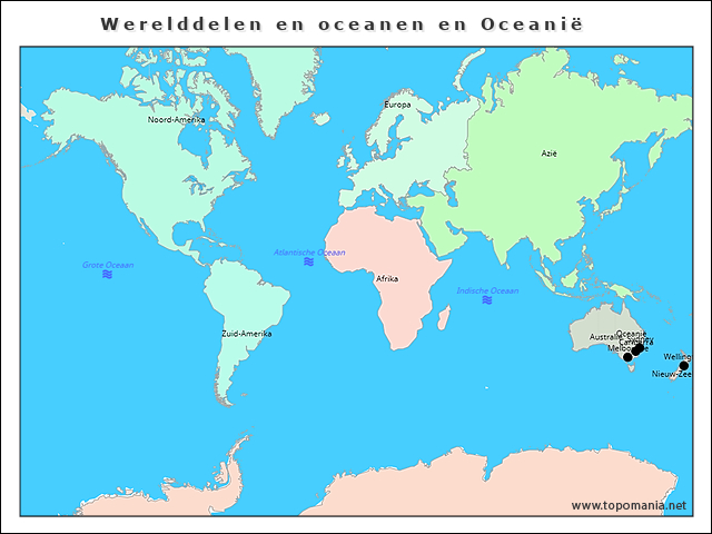 Geography Werelddelen en oceanen en Oceanië | www.topomania.net