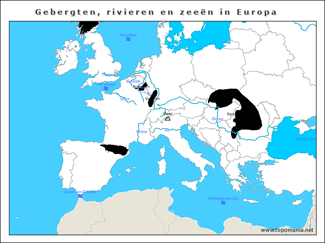 Topografie Gebergten, rivieren en zeeën in Europa | www.topomania.net