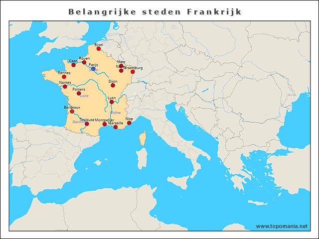 Topografie Belangrijke steden Frankrijk | www.topomania.net