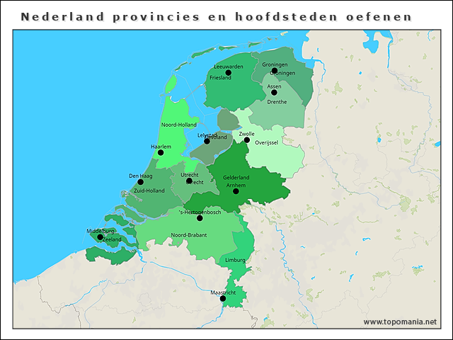 Topografie Nederland provincies en hoofdsteden oefenen | www.topomania.net