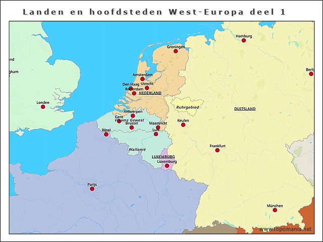 Geography Landen en hoofdsteden West-Europa deel 1 | www.topomania.net