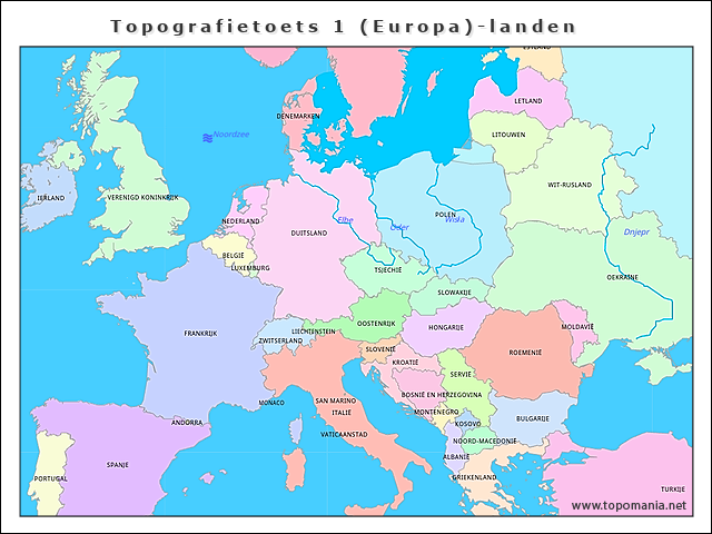 Topografie Topografietoets 1 (Europa)-landen | www.topomania.net