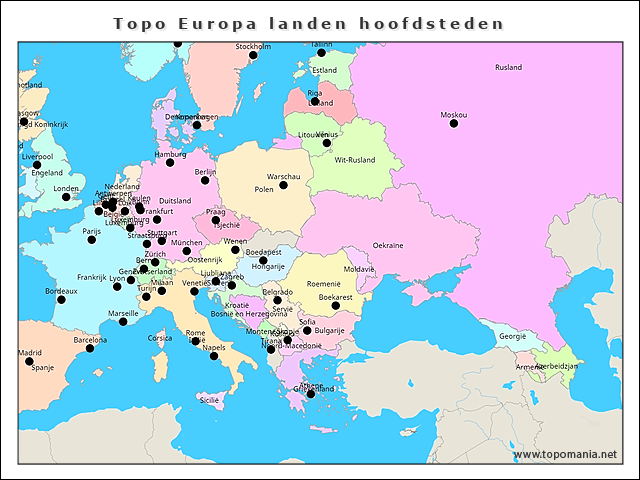 Topografie Topo Europa landen hoofdsteden | www.topomania.net