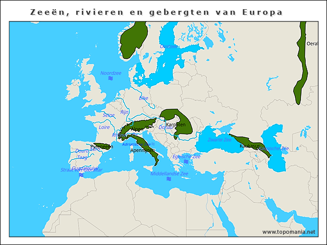 Topografie Zeeën, rivieren en gebergten van Europa | www.topomania.net