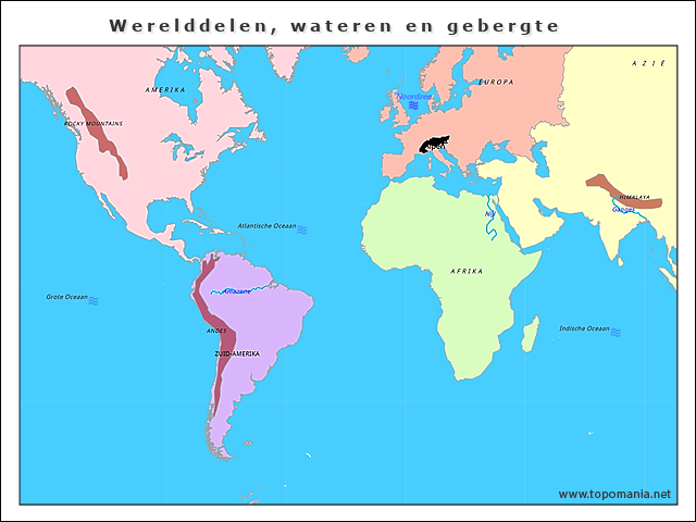Topografie Werelddelen, wateren en gebergte | www.topomania.net