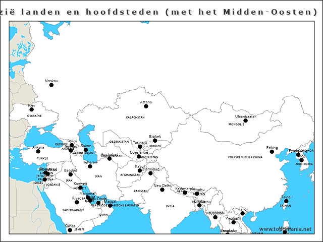 Topografie Azië landen en hoofdsteden (met het Midden-Oosten) | www ...