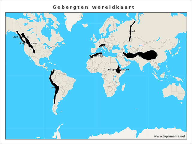 Topografie Gebergten wereldkaart | www.topomania.net