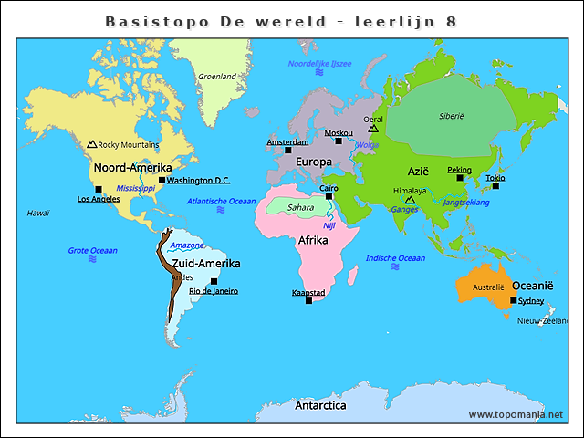 Topografie Basistopo De wereld - leerlijn 8 | www.topomania.net
