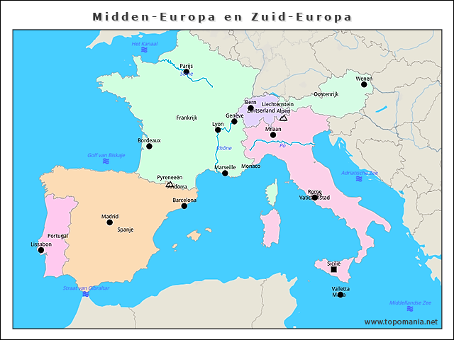 Topografie Midden-Europa en Zuid-Europa | www.topomania.net