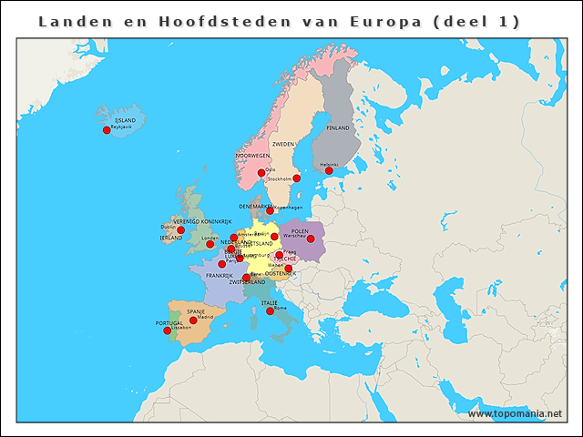Geography Landen en Hoofdsteden van Europa (deel 1) | www.topomania.net