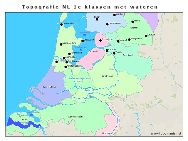 Topografie Topografie NL 1e klassen met wateren | www.topomania.net