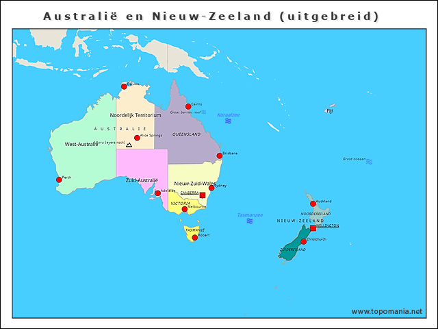 Topografie Australië en Nieuw-Zeeland (uitgebreid) | www.topomania.net