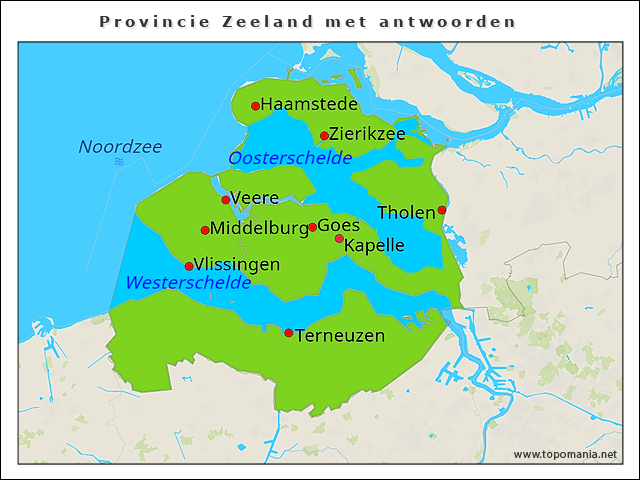 Topografie Provincie Zeeland met antwoorden | www.topomania.net
