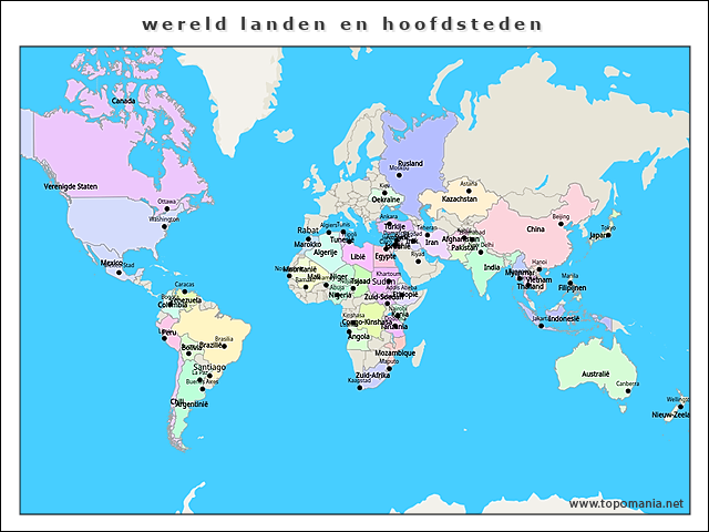 Topografie wereld landen en hoofdsteden | www.topomania.net