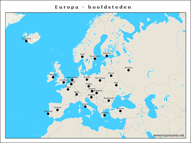 Topografie Europa - hoofdsteden | www.topomania.net