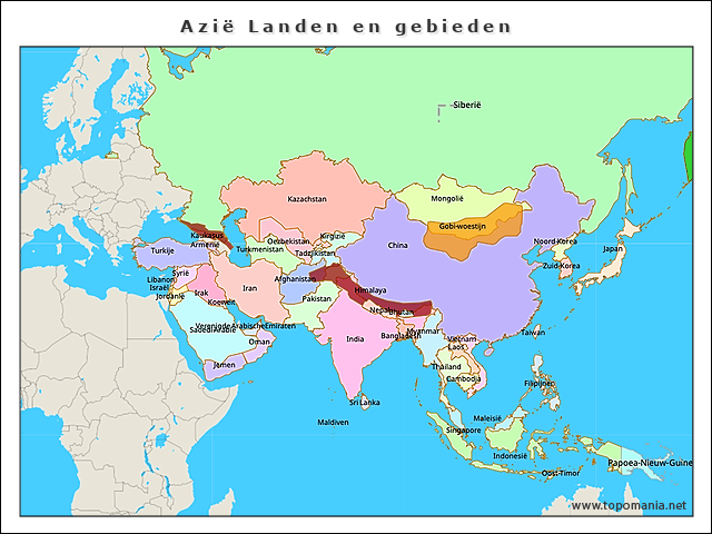 Topografie Azië Landen en gebieden | www.topomania.net