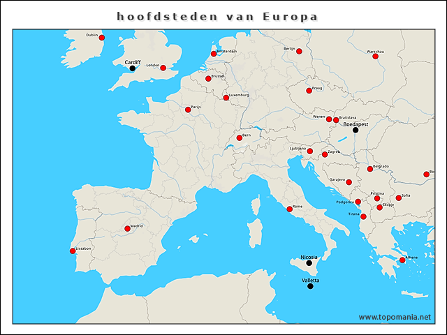 Topografie hoofdsteden van Europa | www.topomania.net