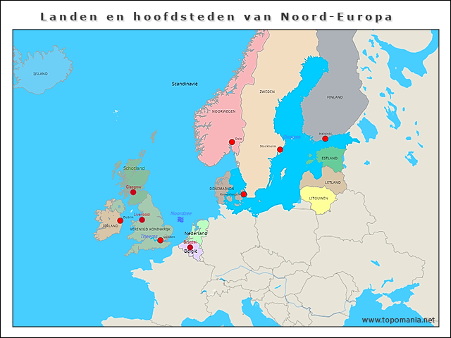 Geography Landen en hoofdsteden van Noord-Europa | www.topomania.net