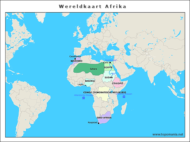 Topografie Wereldkaart Afrika | www.topomania.net