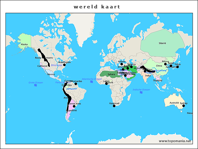 Topografie wereld kaart | www.topomania.net