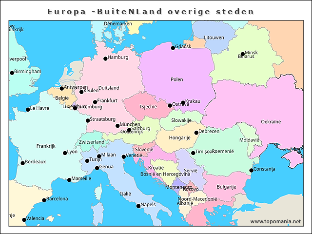 Topografie Europa -BuiteNLand overige steden | www.topomania.net