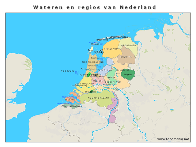 Topografie Wateren en regios van Nederland | www.topomania.net