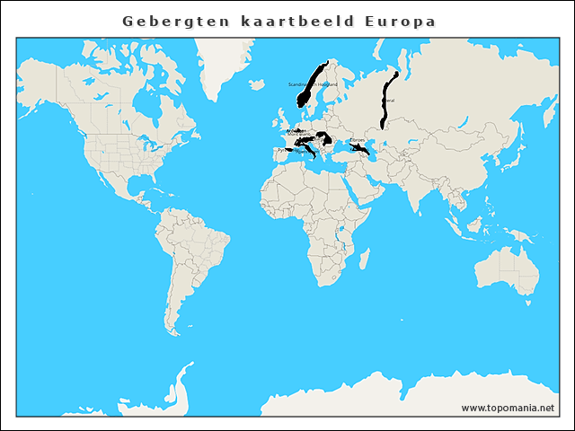 Topografie Gebergten kaartbeeld Europa | www.topomania.net
