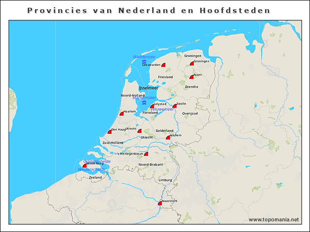 Topografie Provincies van Nederland en Hoofdsteden | www.topomania.net