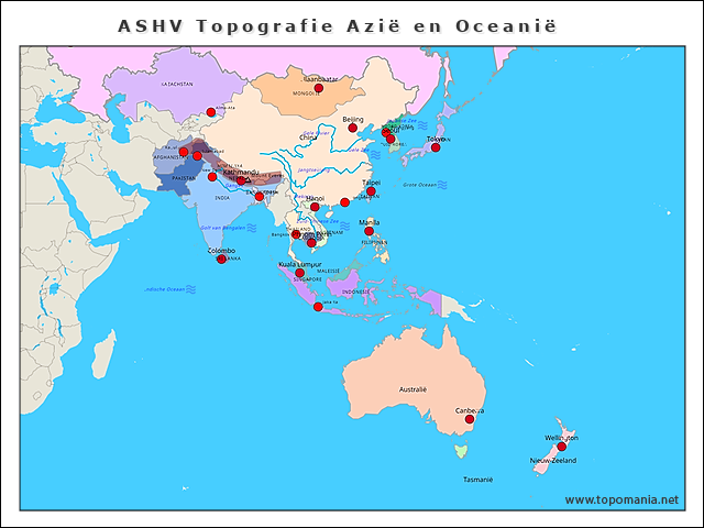 Topografie ASHV Topografie Azië en Oceanië | www.topomania.net