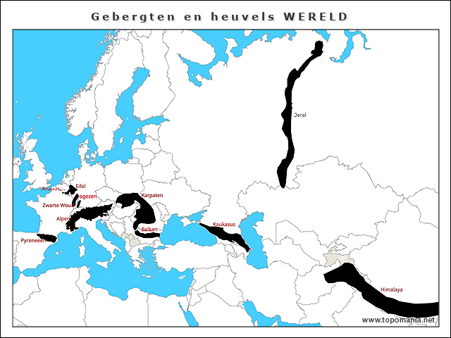 Topografie Gebergten en heuvels WERELD | www.topomania.net