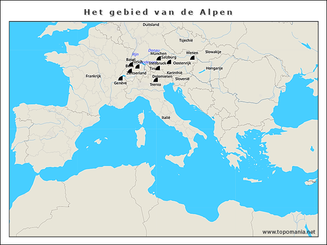 Topografie Het gebied van de Alpen | www.topomania.net