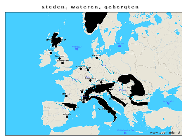 Topografie steden, wateren, gebergten | www.topomania.net