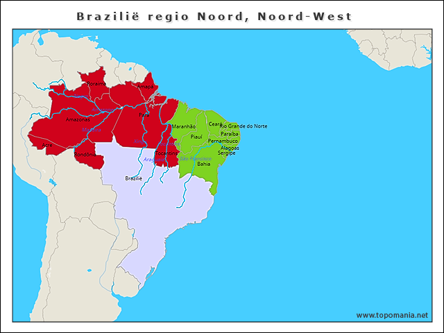 Topografie Brazilië regio Noord, Noord-West | www.topomania.net