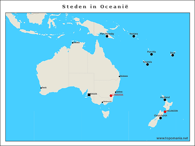 Topografie Steden in Oceanië | www.topomania.net