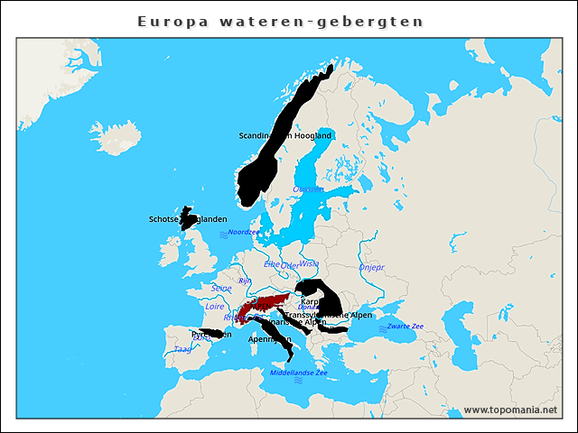 Topografie Europa wateren-gebergten | www.topomania.net