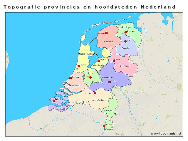 Topografie Topografie provincies en hoofdsteden Nederland | www ...