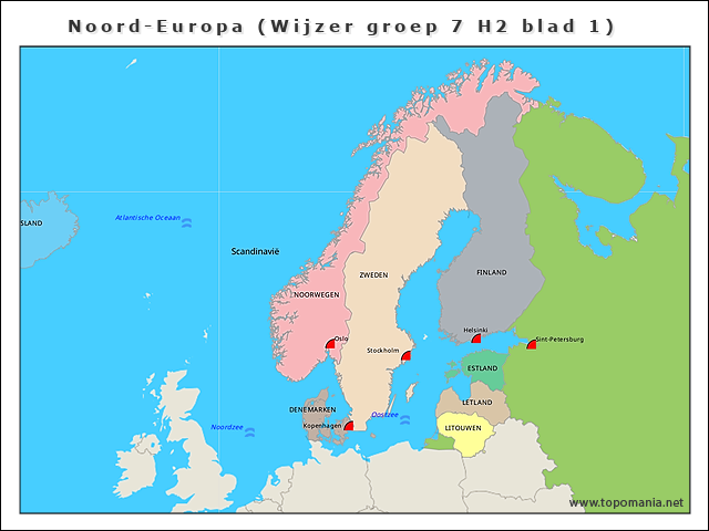 Topografie Noord-Europa (Wijzer groep 7 H2 blad 1) | www.topomania.net