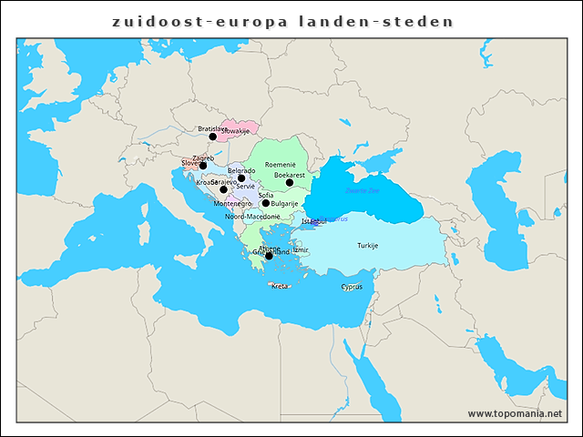 Topografie zuidoost-europa landen-steden | www.topomania.net