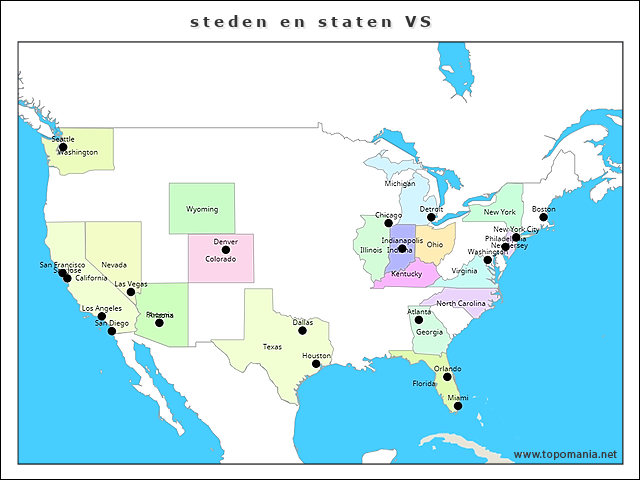 Topografie steden en staten VS | www.topomania.net