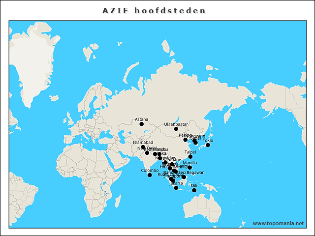 Topografie AZIE hoofdsteden | www.topomania.net