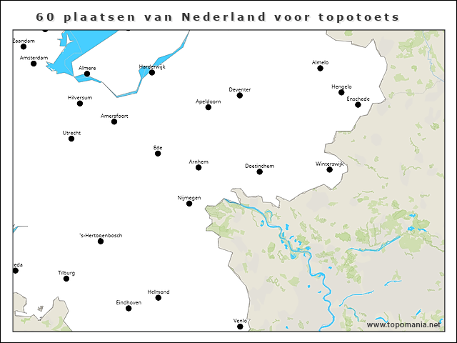 Topografie 60 plaatsen van Nederland voor topotoets | www.topomania.net