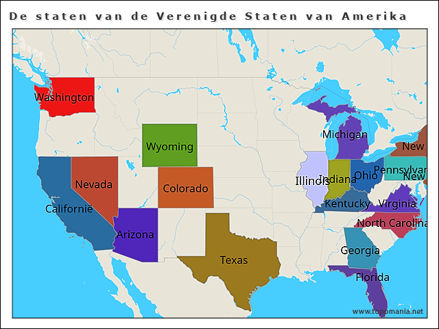 Topografie De staten van de Verenigde Staten van Amerika | www ...
